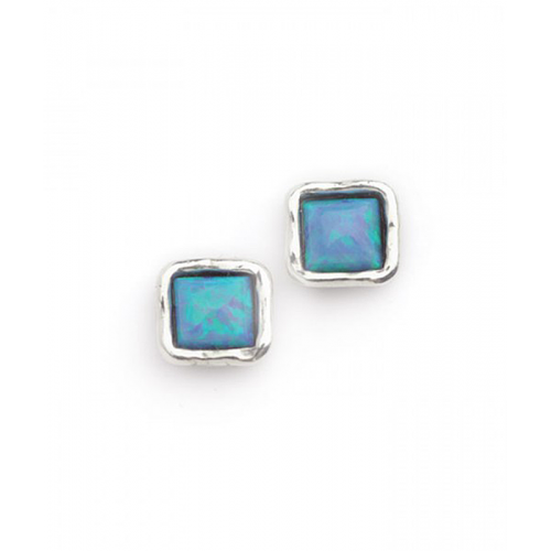 Silver and Opal Simple Square Stud Earrings OUT OF STOCK